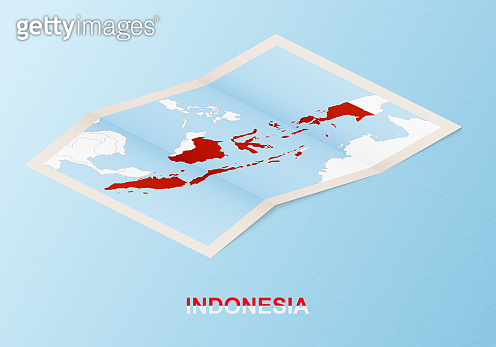 Folded paper map of Indonesia with neighboring countries in isometric ...