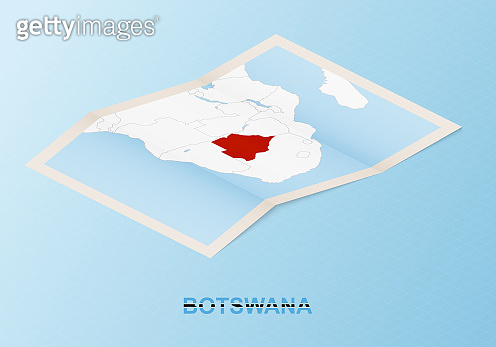 Folded paper map of Botswana with neighboring countries in isometric ...