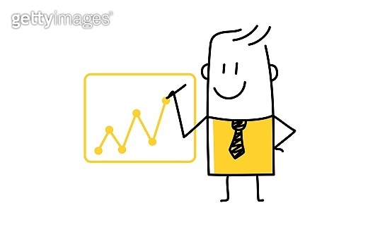 Stick man draws a graph of financial growth. Profit concept, growing ...