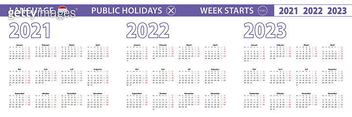 Simple calendar template in Dutch for 2021, 2022, 2023 years. Week ...