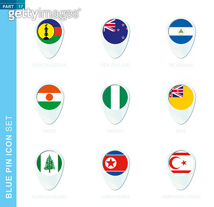 Pin flag set, map location icon in blue colors (1298299593) 일러스트, 무료 ...