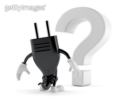 Electric plug character looking at question mark symbol (1328030043 ...