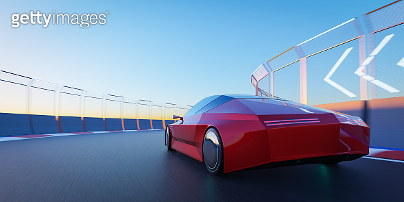 Brandless sport car run on the race track. 3d rendering 이미지 (1294374031 ...