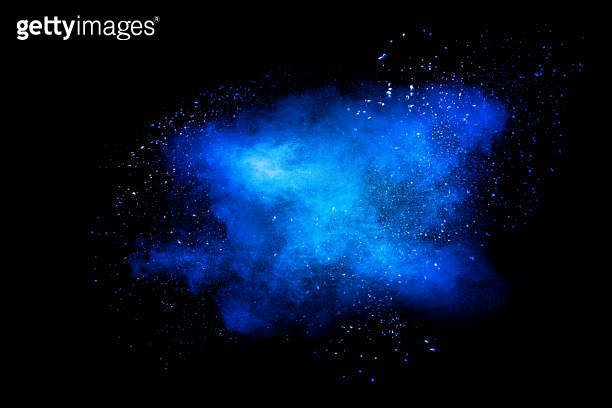 Blue color dust particles splash on white background. (1326900691) - 게티 ...