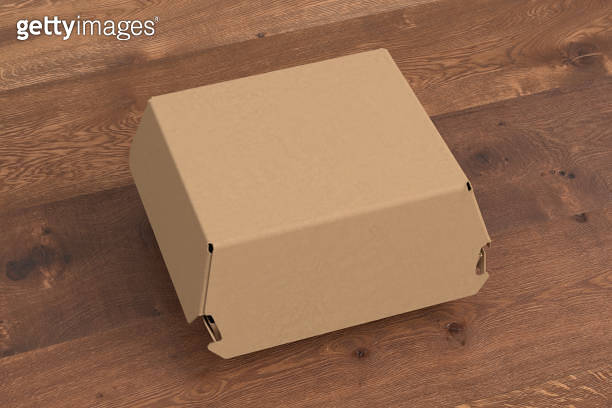 A cardboard closed food box mock up, packaging for hamburger, lunch ...