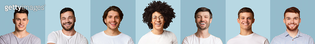 Portraits of happy multiracial men in a row (1297779693) - 게티이미지뱅크