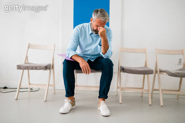 Sad businessman applying for a new job and waiting , Pre interview ...