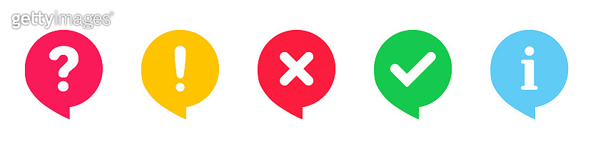 Icon set of check mark, cross, question mark, exclamation point ...