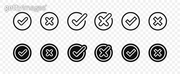 Check mark and cross icon. Collection of check marks and cross in ...