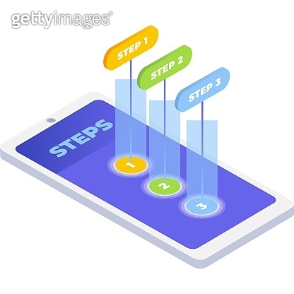 Step infographic on phone 3d icon isometric vector 이미지 (1417074732 ...