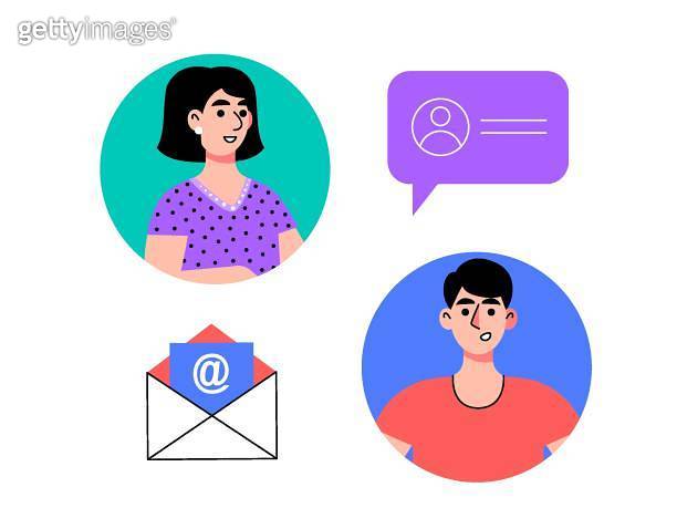 Characters communicate via chat or letters 이미지 (1374398754) - 게티이미지뱅크 Characters communicate via chat or letters 이미지 (1374398754) - 게티이미지뱅크