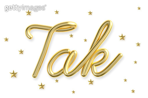 Tak word made from realistic gold with star background. Thank you in ...