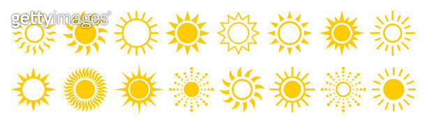 Vector set of sun icons. Different sun drawing collection. Summertime ...