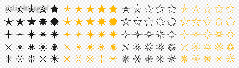Star icons. Premium black and outline symbols of star shapes, four five ...