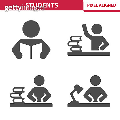 Students Icons. Reading, Learning, Library Icon Set (1398859509) - 게티이미지뱅크