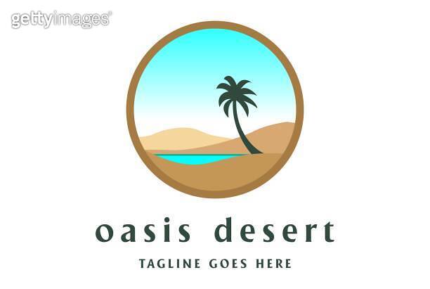 Circular Arabian Oasis Desert Lake with Palm Date symbol Design Vector ...
