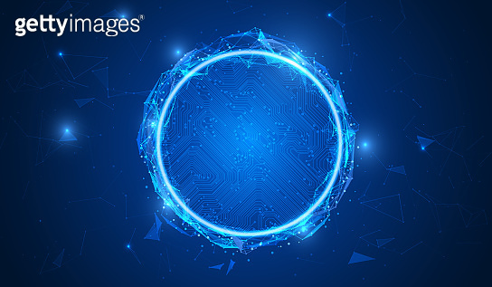 Circuit board blue scifi data connection technology system circle ...