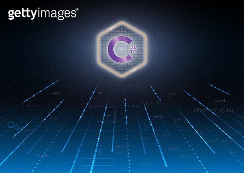 C Sharp sign and program code on purple background. c# programming concept. Coding language ...