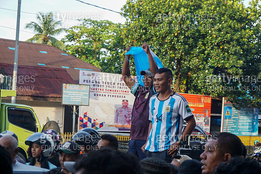 Ambon, Indonesia - Dec 10th, 2022: Argentina spectatorsion street ...