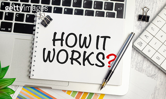How it works . text on white paper and laptop on wooden background 이미지 ...