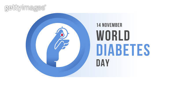 world diabetes day banner - hand with focus drop blood on finge in ...