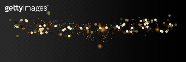 Shining bokeh isolated on transparent background. Golden bokeh lights with glowing particles ...