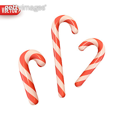 Christmas Candy cane red and white color. Realistic 3d cartoon style ...
