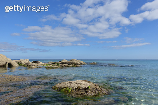 Rising tide Calm and transparent sea Coastline Rocky coast Horizon line ...