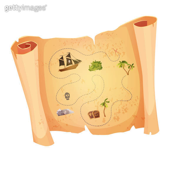 Ancient parchment pirate's treasure map, paper with vintage texture ...