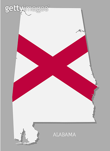 Highly detailed map of Alabama with the flag 이미지 (1389989405) - 게티이미지뱅크