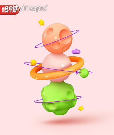 Abstract poster with 3d planets. Fantastic background with planets ...