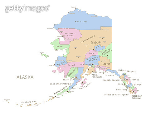 Alaska state administrative map with names of departments (1389989408 ...
