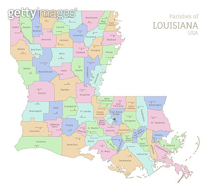 Political color map of Louisiana, USA federal state 이미지 (1415517508 ...