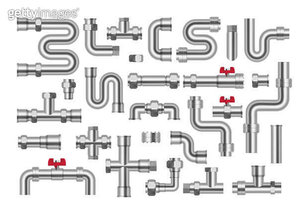 Metal pipeline. Realistic industrial pipeline with connections and ...