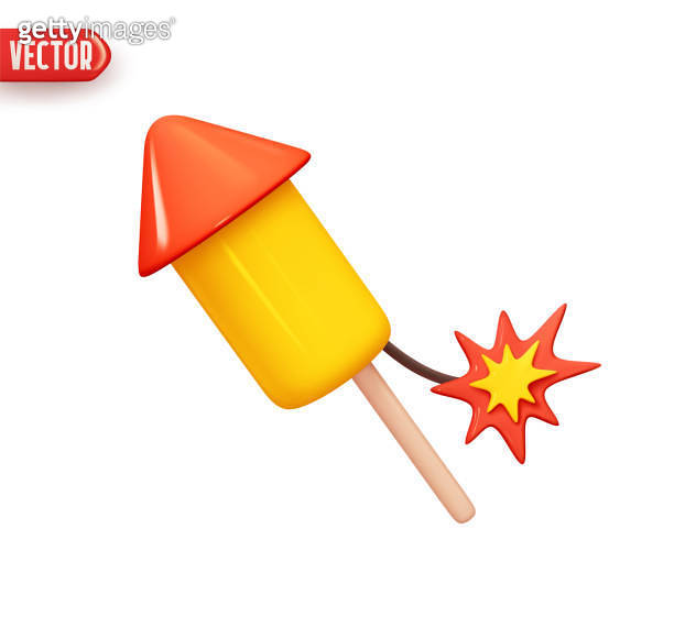 Fireworks on stick with spark of decor for holiday. Firecracker rocket ...