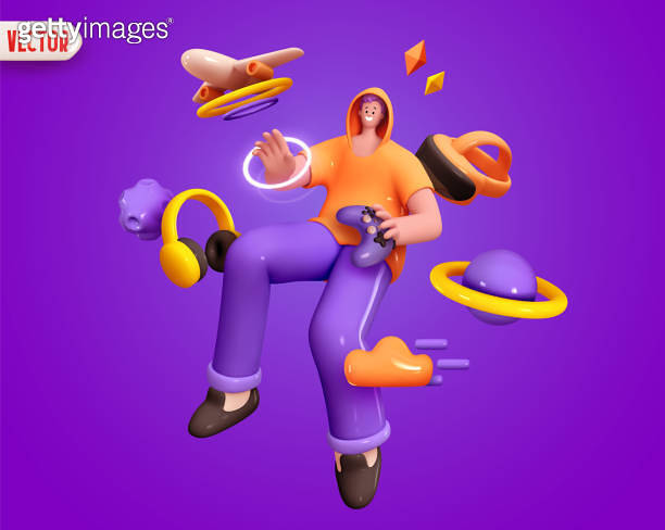 Virtual reality Man Gamer hands holding gaming console controller ...