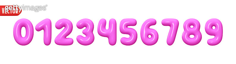 Lilac numbers from 0 to 9. Collection of voluminous inflated color ...