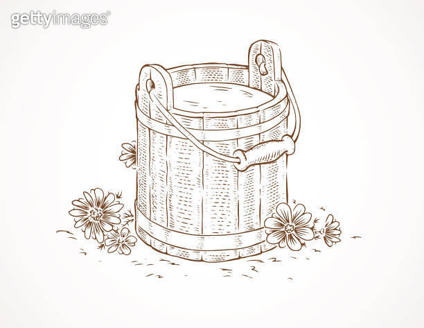 Old style Wood Milk Bucket Drawing 이미지 (1397028672) - 게티이미지뱅크