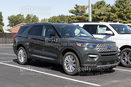 Ford Explorer display at a dealership. Ford offers the Explorer in a ...