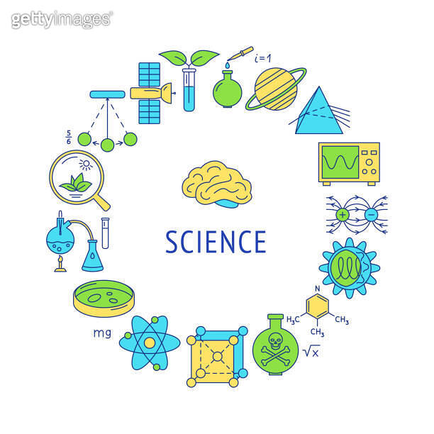Science round banner in colored line style 이미지 (1413216192) - 게티이미지뱅크