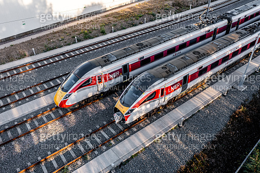 Hitachi Azuma high speed train in the maintenance depot at Doncaster ...