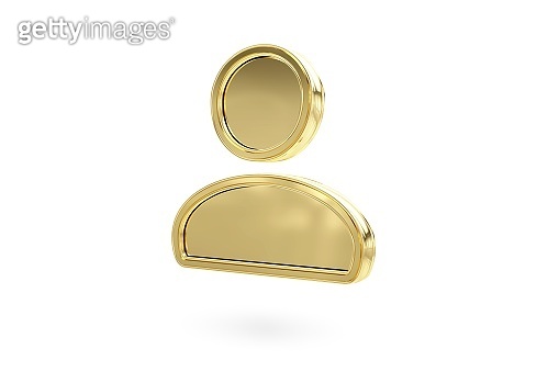 Gold users icon isolated on white background. Social network button. 3D ...