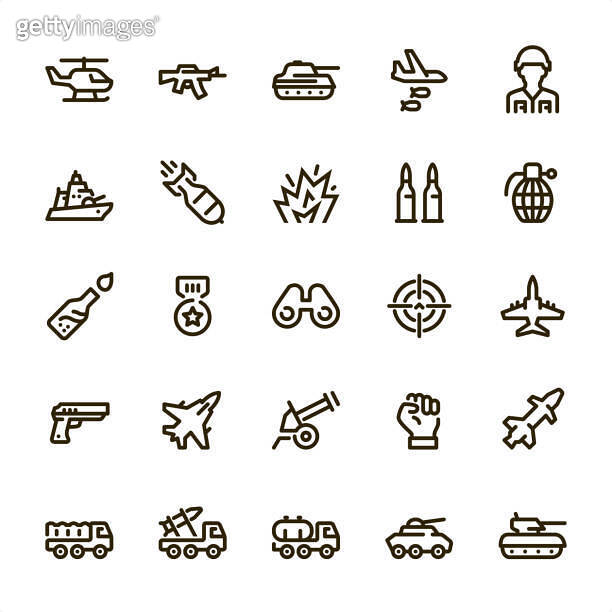 Army & Military - Pixel Perfect line icons 이미지 (1387328337) - 게티이미지뱅크