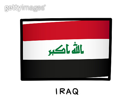 Flag of Iraq. Colorful Iraqi flag logo. Black, white and red brush ...