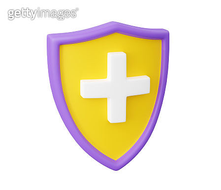 Shield with cross 3d render - medical care and health safety concept ...