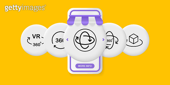 Virtual reality set icon. Circular arrows with 360 degree view and vr ...