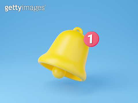 Notification bell icon 3d render - cute cartoon illustration of simple ...