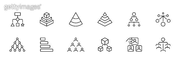 hierarchy diagrams set icon. Head, management personnel, employees ...