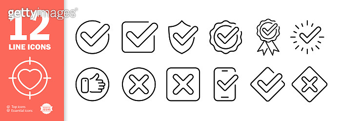 Check marks and crosses set icon. Approved, rejected, correct ...