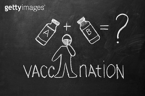 Medication compatibility concept. a man and two kinds of drugs are ...